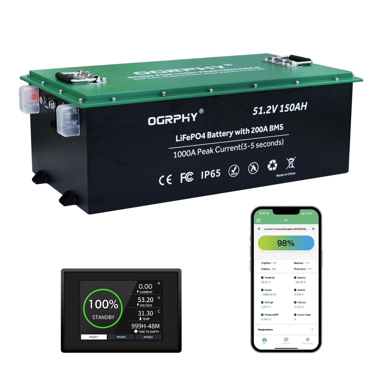 OGRPHY 48V100AH Lithium Golf Cart Battery with 200A BMS and Mobile APP ...