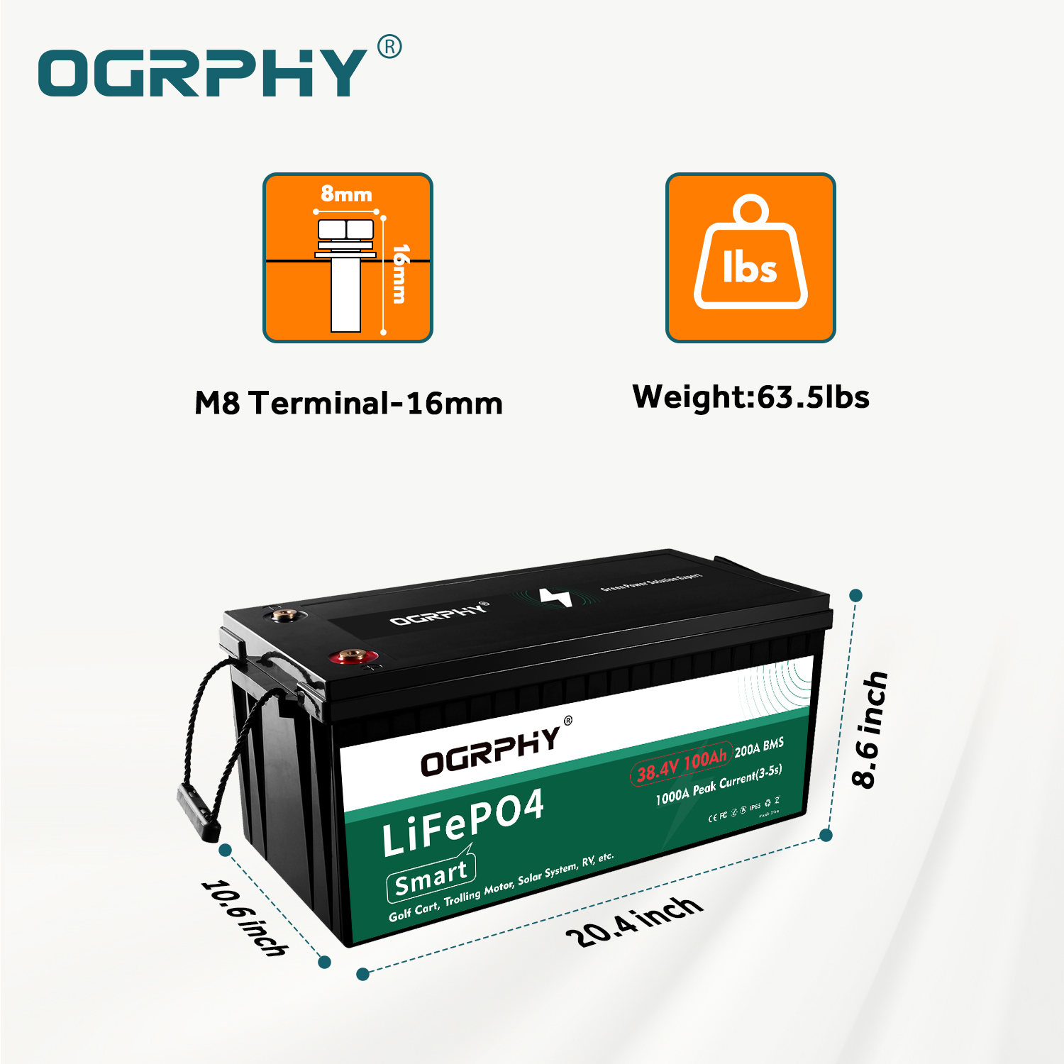 OGRPHY 48V100AH Lithium Golf Cart Battery with 200A BMS and Mobile APP ...