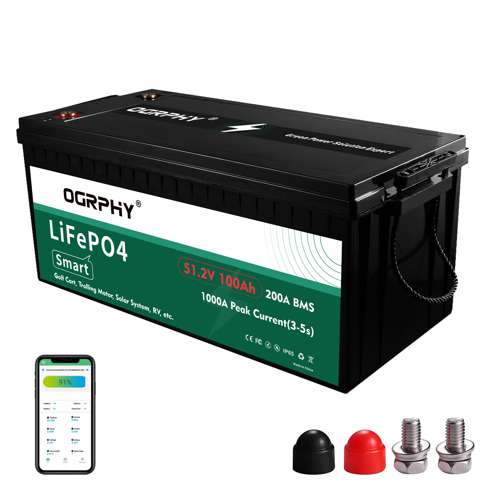 OGRPHY 48V100AH Lithium Golf Cart Battery with 200A BMS and Mobile APP ...